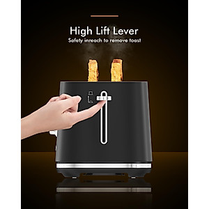 LONGDEEM Compact 2-Slice Toaster with 6-Level Precision Browning, 1.6 Wide Slots, Stainless Steel, Easy-Clean Crumb Tray, and Integrated Cord Storage, Black
