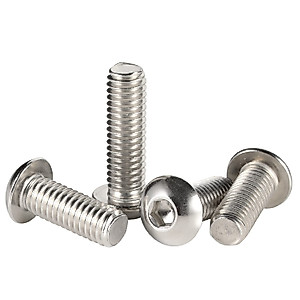 M6-1.0 x 12mm Button Head Socket Cap Screws, Allen Socket Drive, Stainless Steel 18-8, Bright Finish, Quantity 25