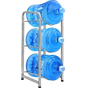 Iococee 5 Gallon Water Jug Stand, 5 gallon water jug holder, With guardrail to prevent falling, 5 gallon water jug rack for 3 Bottles (3-tiers Silver) for Home, Office Organization