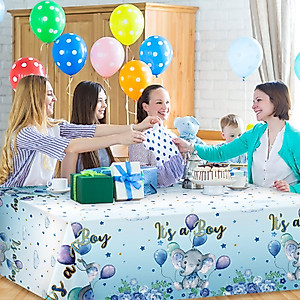 3 Pack Baby Shower Tablecloths Elephant Plastic Baby Shower Table Cover Rectangle Table Decors for Baby Boy Gender Reveal Birthday Baby Shower Party Supplies Elephant Theme Party, 54 x 108 Inch (Boy)
