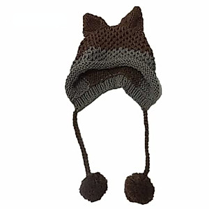 Cute Beanies for Women Cat Beanie Vintage Beanies Women Fox Hat Grunge Accessories Slouchy Beanies for Women (Brown)