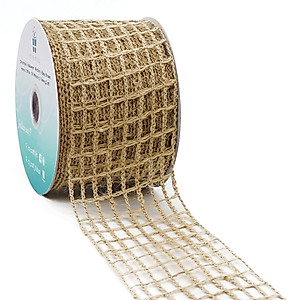 CT CRAFT LLC Mesh Burlap Wired Ribbon 2.5" x 10 Yards Natural Color for Christmas Home Wedding Decor Gift Wrapping Tree Topper Bow Wreath Bouquet DIY Crafts
