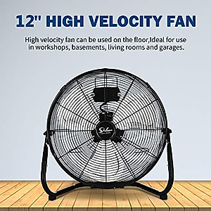 Simple Deluxe 12 Inch 3-Speed High Velocity Heavy Duty Metal Industrial Floor Fans Oscillating Quiet for Home, Commercial, Residential, and Greenhouse Use, Outdoor/Indoor, Black