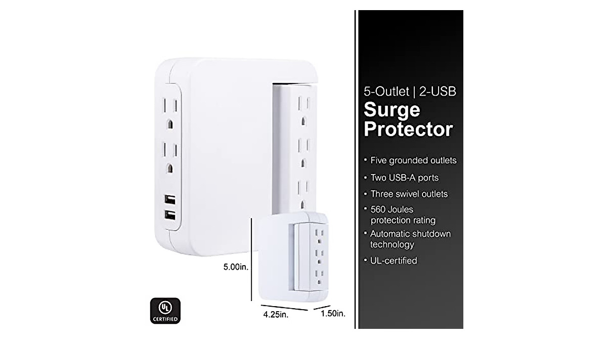 GE Pro Side-Access Surge Protector with USB and Surge Protection