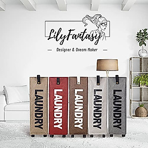 LilyFantasy Super X-Large 27'' Laundry Basket, Tall Laundry Basket on Wheels, Rolling Laundry Basket Foldable, Narrow Laundry Hamper with Leather Handle, Clothes Basket for College (Dark Grey Linen)