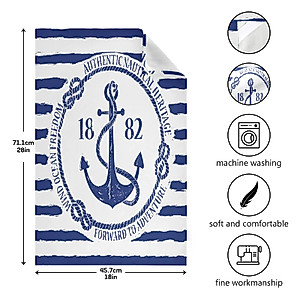 ALAZA Nautical Anchor Striped Blue Ocean Kitchen Towels Dish Bar Tea Towel Dishcloths 1 Pack Super Absorbent Soft 18 x 28 inches