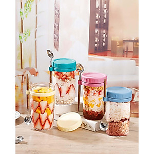 Kevenal Overnight Oats Containers with Lids and Spoon, 4 Pack 20 OZ Mason Jars for Overnight Oats Container, Yogurt Oatmeal Container Extra Large Capacity Salad Meal Prep Jars taking on-the-go