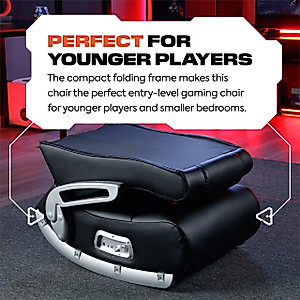 X Rocker SE II Leather Lounging Video Gaming Floor Chair, with Wireless Audio Transmission, 2 Speakers, Subwoofer, Armrest, Foldable, 5143601, 22.64" x 33" x 35", Amazon Exclusive, Black