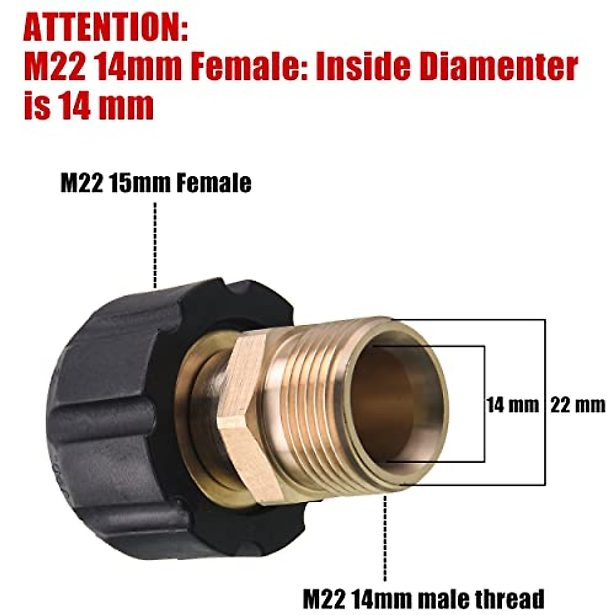 PWACCS Pressure Washer Adapter, M22 15mm Female to M22 14mm Male Fitting, Power Washer Hose and Gun Coupler, 5000 PSI