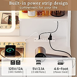 Tiptiper Large Vanity Desk with Mirror & Lights, Makeup Vanity with Lights & Charging Station, Vanity Table with Smart Mirror with Time Display, Makeup Table with 5 Drawers, White (V-L)