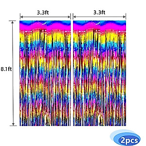 Sparkly Rainbow Foil Fringe Curtain Metallic Streamers Tinsel Party Backdrop Decorations for Birthday Gay Pride Day Graduation Wedding Engagement Bridal Shower Bachelorette Photo Booth Props - 2 Packs