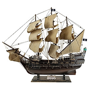 SAILINGSTORY Wooden Pirate Ship Model Black Pearl Model Ship Sailboat Decor Beige Sails 27"
