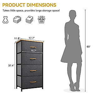 DWVO 4 Drawers Dresser, Small Dresser for Bedroom, Fabric Storage Tower, Chest of Drawers, Organizer Unit for Closets, Living Room, Sturdy Steel Frame, Wooden Top, Easy Pull Handle