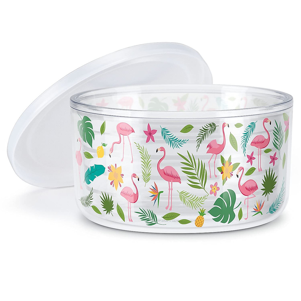 Counterart Flamingos Double Wall Insulated Unbreakable Plastic Travel Bowl with Lid Holds 22 Fluid Ounces BPA Free Microwave Safe Dishwasher Safe