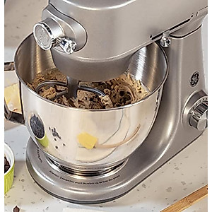 GE Tilt-Head Electric Stand Mixer | 7-Speed, 350-Watt Motor | Includes 5.3-Quart Bowl, Flat Beater, Dough Hook, Wire Whisk & Pouring Shield | Countertop Kitchen Essentials | Granite Gray