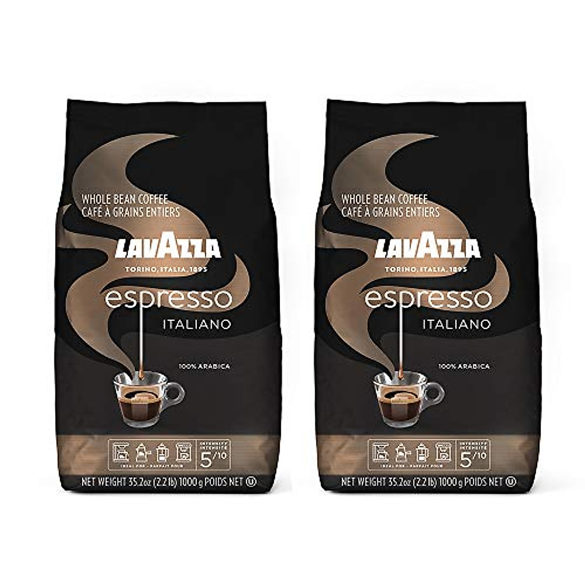 Lavazza Caffe Espresso Italiano Whole Bean Coffee Blend, Medium Roast, 2.2-Pound Bag (Pack of 2)