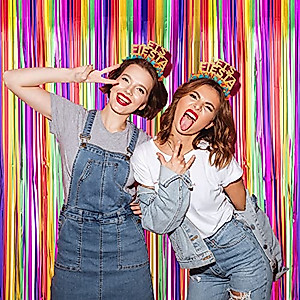 2 Pack Fiesta Party Decorations Rainbow Metallic Foil Fringe Curtain Backdrop Mexican Fiesta Party Streamer Colorful Backdrop Cinco De Mayo Taco Wedding Birthday Party Supplies,3.3 X6.5FT