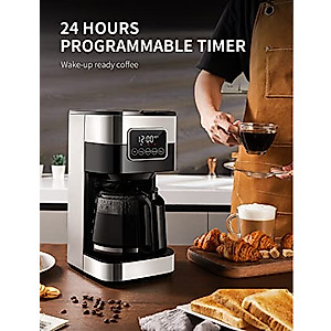 SHARDOR Coffee Maker, 10-Cup Programmable Drip Coffee Machine with Touch-Screen, Pause & Serve, Black & Stainless Steel