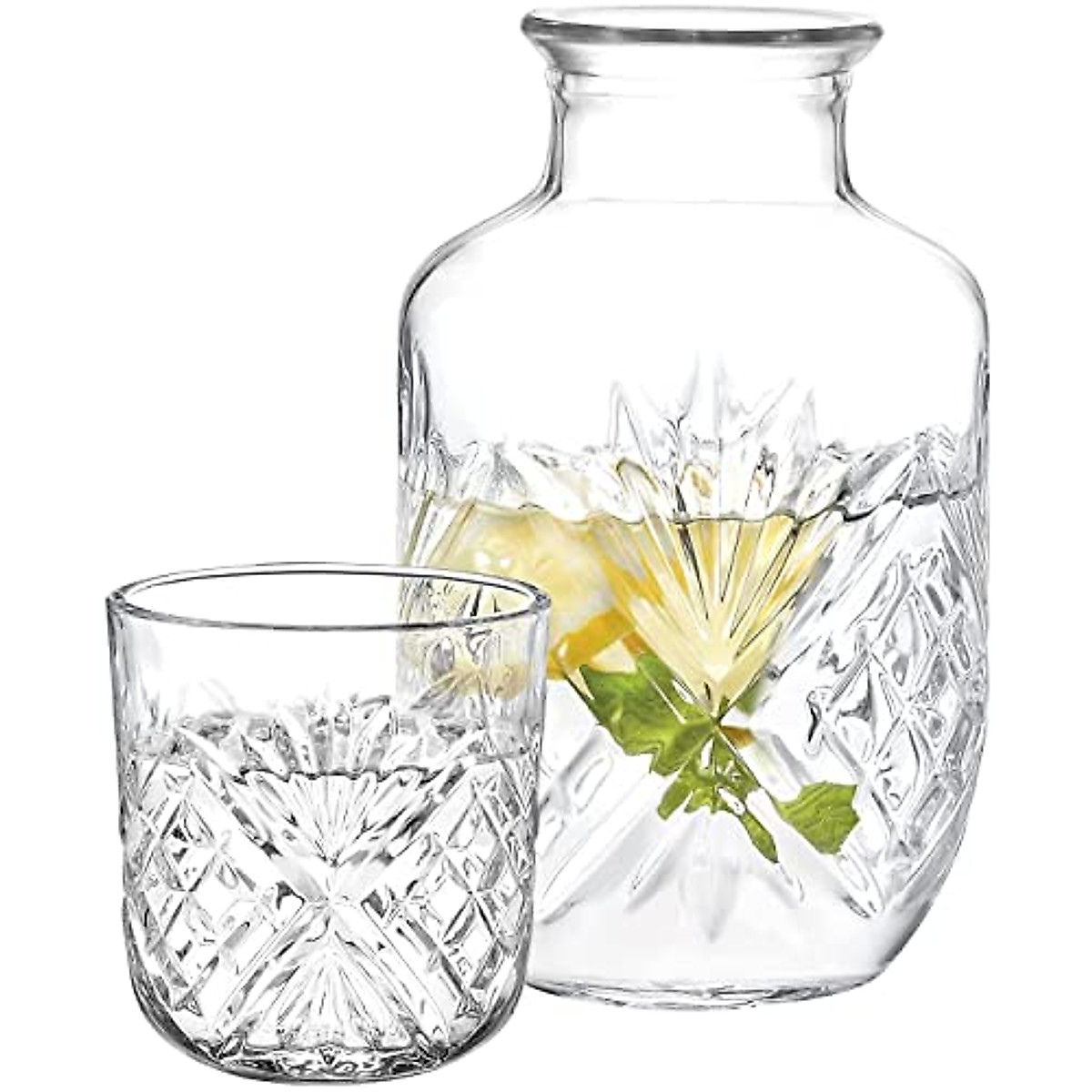 DUHALINE Crystal Bedside Carafe and Glass Set, Crystal Bedside Night Carafe Pitcher and Tumbler Glass Set, 2 Piece Water Pitcher And Cup Night Set (17.75 oz or 525 ml)