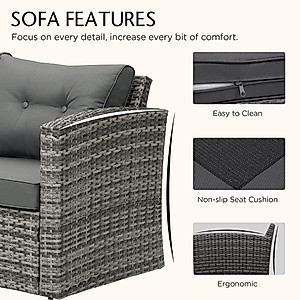 SUNVIVI OUTDOOR Patio Furniture Set, 4 Piece Outdoor Dark Grey Wicker Patio Furniture Sets, Aluminum Frame Outdoor Sectional Furniture Patio Couch Set with Anti-Slip Cushion