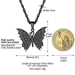 PROSTEEL Big Butterfly Chain Jewelry Womens Necklaces Pendants Woman Stainless Steel Black Necklace for Women Gothic Jewelry