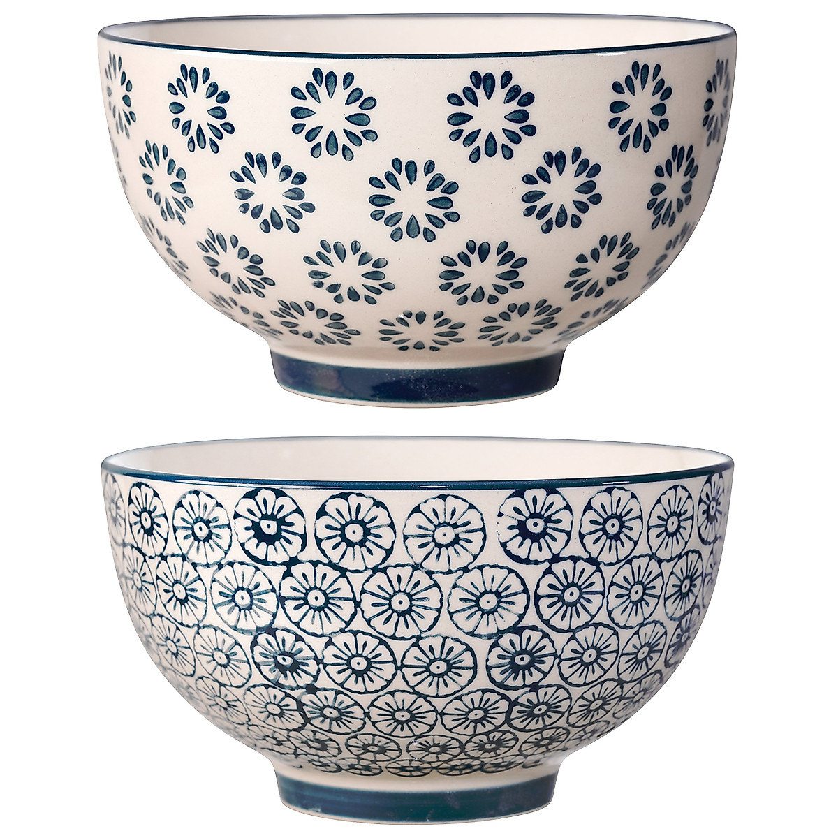 Bloomingville Ceramic Cereal Bowls Kristina - colorful Set for Soup, Breakfast Dia 5.25'' H 3'', blue, Stoneware, Set of 2 Styles, content 15.75 fl oz
