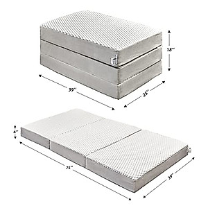 Bejibear Folding Mattress, Upgraded Memory Foam Tri-fold Mattress with Ultra Soft Cover, Oeko-tex CertiPUR-US Certified Non-Slip Breathable Washable Cover, Foldable Mattress for Floor