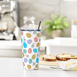 CHASOEA Easter Tumbler 20oz Bunny Rabbits Stainless Steel Insulated Tumblers with Lid and Straw Easter egg Travel Coffee Mug Tea Wine Cups Water Bottle Holiday Gifts for Women