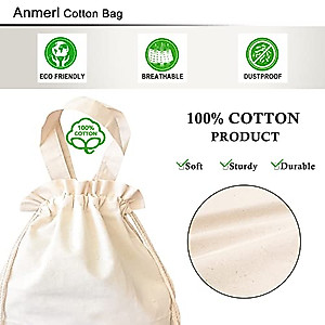 Anmerl 6 Pack Cotton Storage Bag, Drawstring Bag with Handle, Breathable Dust Bag for Handbag Purse Clothes Shoes, Beige, Mixed Size