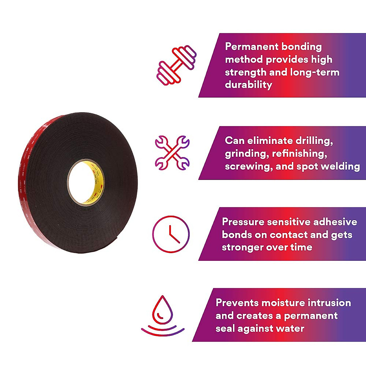 3M VHB Tape 5952 Double-Sided Acrylic Foam Tape - Heavy Duty, Industrial Mounting Tape - 1 inch width x 36 yards length, 45 mil thick - Black