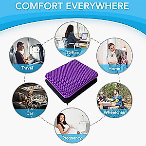 Gel Seat Cushion - Enhanced Double Thick Egg Seat Cushion with Non-Slip Cover - Office Chair Car Seat Cushion - Sciatica & Back Pain Relief - Perfect for Office Chair Car Wheelchair Travel