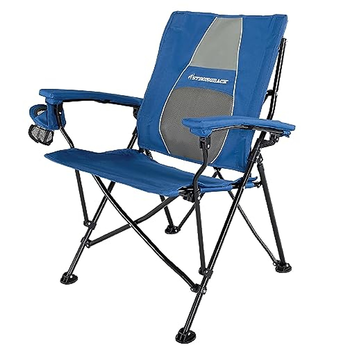 STRONGBACK Elite 2.0 Adult Camping Chair with Lumbar Support and Carry Bag, Navy/Grey