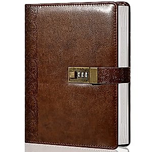 CAGIE Journal with Lock for Adults, Large Refillable Lock Diary 6 Ring Binder Notebook with Lock for Men Women, 7 x 9 Inch, Brown
