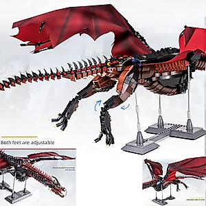 Building Toys Dragon Set Building Kit 1889 Pieces STEM Building Blocks for Boys Red Fire Dragon Construction Set with Wings & Base Holder Building Bricks Display Collection Great Gift for Adult