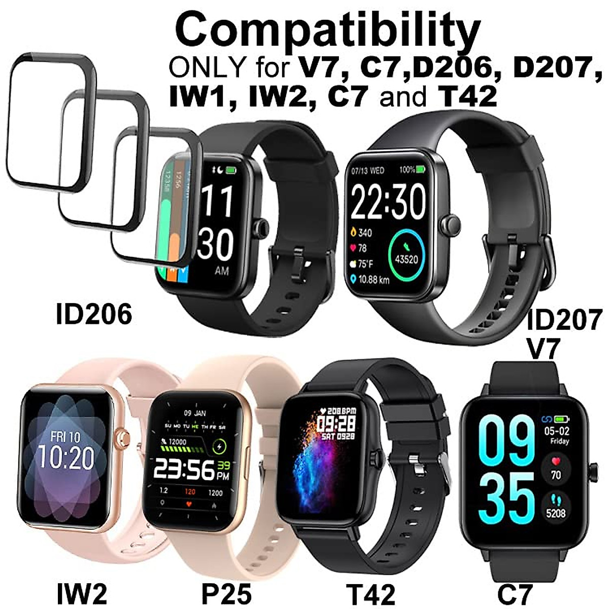 smaate 3D Screen Protector Compatible with SKG V7 and V7 PRO 1.7 inches Smartwatch