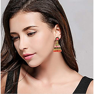 idealway 4-6 Pairs Indian Jhumka Jhumki Drop Dangle Earrings for Women Mexico Gypsy Enamel Earrings Ethnic Style Golden Ball Pendant Earrings Female (AA)