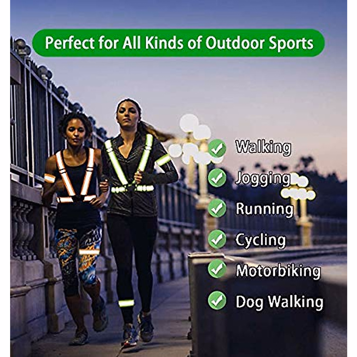 Chiwo Reflective Vest Running Gear 2Pack, High Visibility Adjustable Safety Vest for Night Cycling,Hiking, Jogging,Dog Walking(Color Ornage)