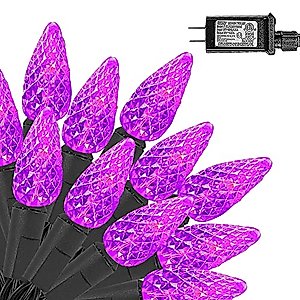 Dazzle Bright Halloween Lights, 100 LED 33 FT C6 String Lights with 8 Modes, Connectable Halloween Decorations for Indoor Outdoor for Tree Patio Party Decor (Purple)
