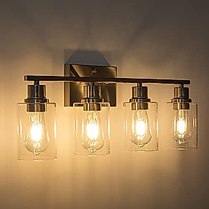 EMONG Brushed Nickel Bathroom Light Fixtures,4-Light Vanity Lights with Clear Glass Shade,Wall Sconces for Hallway, Farmhouse,Living Room,Kitchen