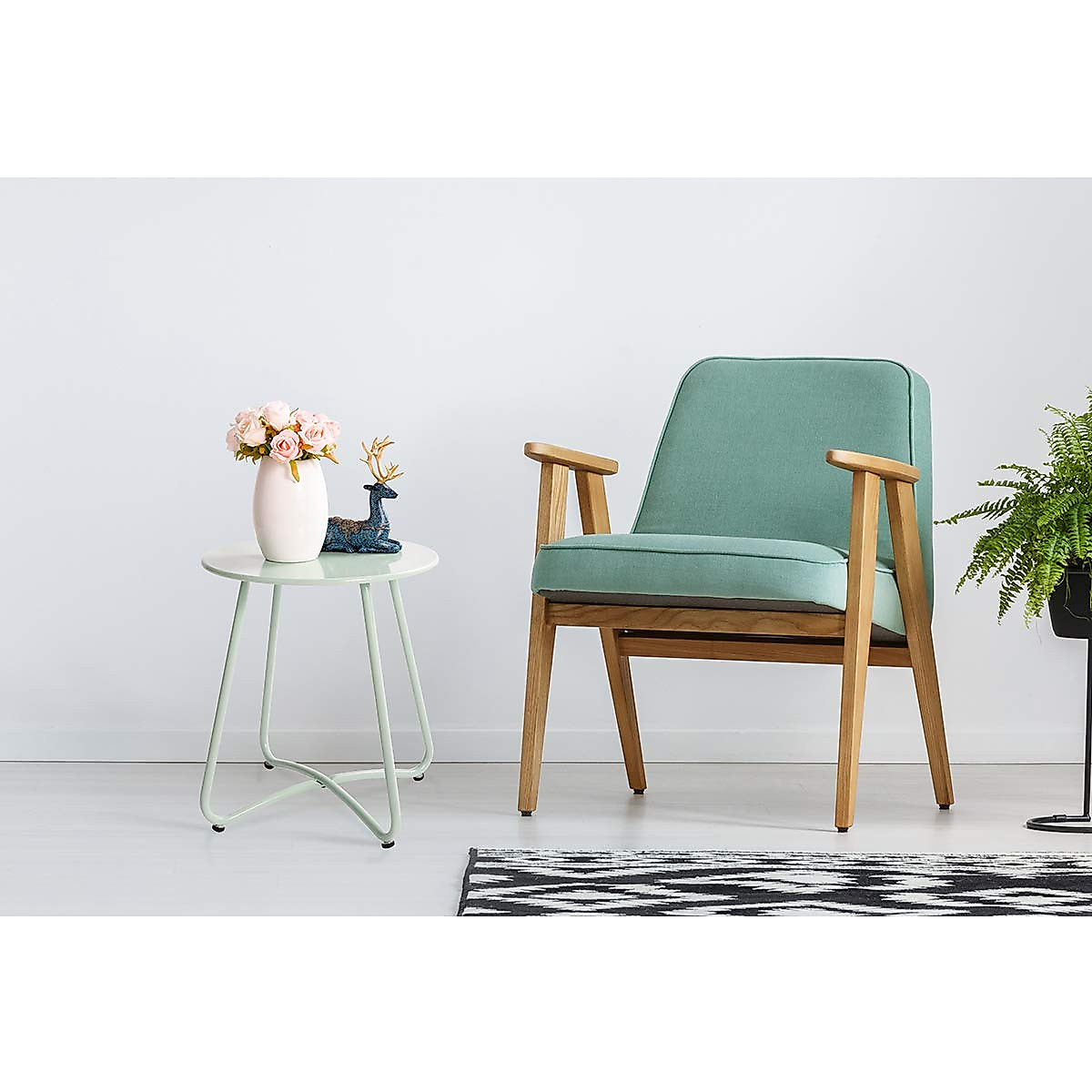 HollyHOME Small Round Patio Metal Side Snack Table, Accent Anti-Rust Steel Coffee Table for Garden, Modern Weatherproof Outdoor End Table, (H) 17.55" x(D) 15.60", Teal