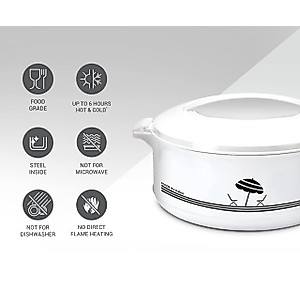 MILTON Treat 1000/1500/2500 Insulated Inner Stainless Steel Casserole 3 Pcs Set of 1/1.5/2.5 Ltr | BPA Free | Food Grade | Easy to Carry | Easy to Store | Pack of 3, White