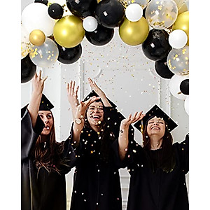 MOMOHOO Black and Gold Balloons Garland - 100Pcs 12/10/5" Gold Black White Balloons Confetti Balloons, New Year Balloons Graduation Balloons Latex Balloon for Graduation, Metallic Gold Birthday Ballon