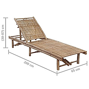 AJSEOYBS Patio Sun Lounger,Chaise Lounge Outdoor,Portable Folding Patio Recliner for Outside Beach, Sunbathing, Patio, Pool, Lawn, Deck with Cushion Bamboo