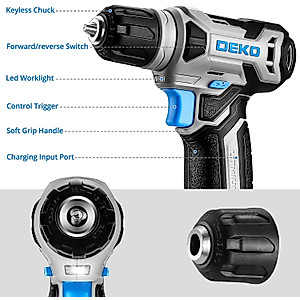 DEKO 8V Cordless Drill, Drill Set with 3/8"Keyless Chuck, Built-in LED, Type-C Charge Cable, 42pcs Acessories, Power Drill for Drilling and Tightening/Loosening Screws