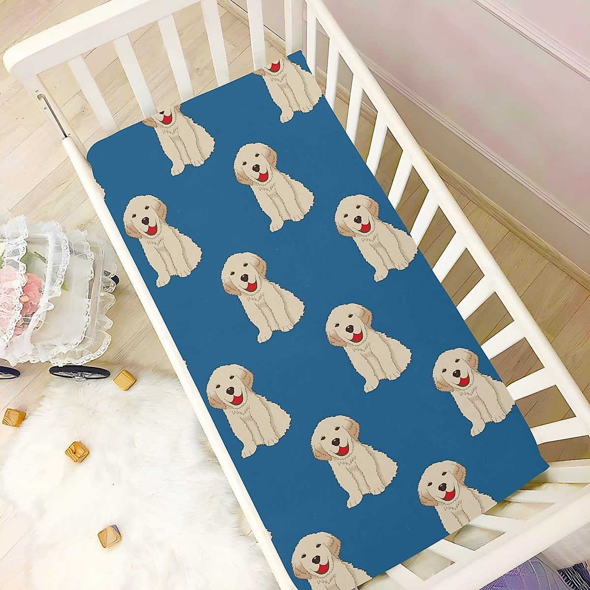 Labrador Golden Retriever Dog Baby Crib Sheets Soft Toddler Bed Sheets Breathable Mattress Cover Baby Sheets for Stroller Crib Mattress Infant Unisex Girl, 52 * 28 * 9in