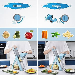 Upgrade Safe Mandoline Slicer, Bigger Entrance SupMaKin Vegetable Potato Slicer Chopper, Adjustable Thickness Multi Mandolin, Julienne + Dicer Kitchen Must Haves (Blue)