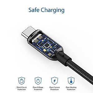 SOOPII 100W 4ft USB C to USB C Cable Fast Charge, Nylon Braided Type-C Cable with LED Display for lPad Air/lPad Pro, MacBook Pro, Samsung Galaxy S21/S10/S9/Plus (Black)