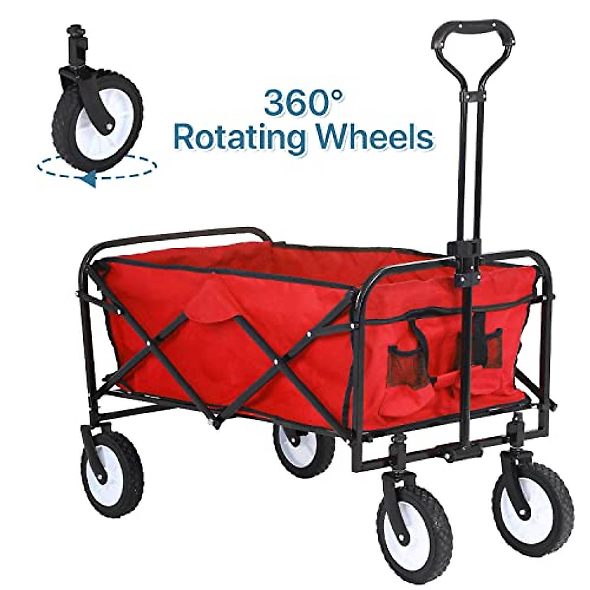 Dkelincs Folding Wagon, Red, Adjustable, Durable, Portable, Resistant, Utility Cart Wagon