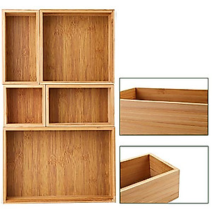 Lawei Set of 5 Bamboo Drawer Organizer Boxes, Desk Storage Box Kit, Drawer Storage Containers Tray Bins for Office, Kitchen, Bedroom, Children Room, Craft, Sewing