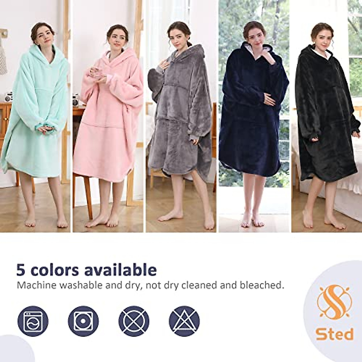 Wearable Blanket Hoodie for Men & Women, Oversized Hoodie Blanket Adult, Sherpa Fleece & Flannel Blanket with Sleeves and Giant Pocket, Machine Washable, Convenient for Home and Outdoors, Navy Blue